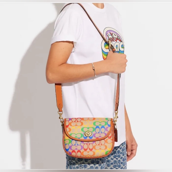 Coach | Bags | Coach Saddlebag In Rainbow Signature Canvas Retail Bag ...